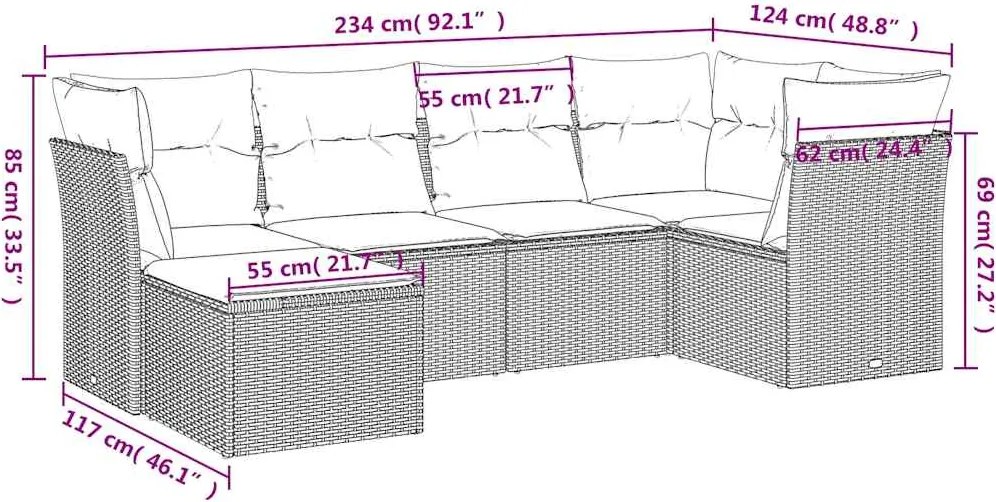 6dílná zahradní sedací souprava s poduškami hnědá polyratan 3217953