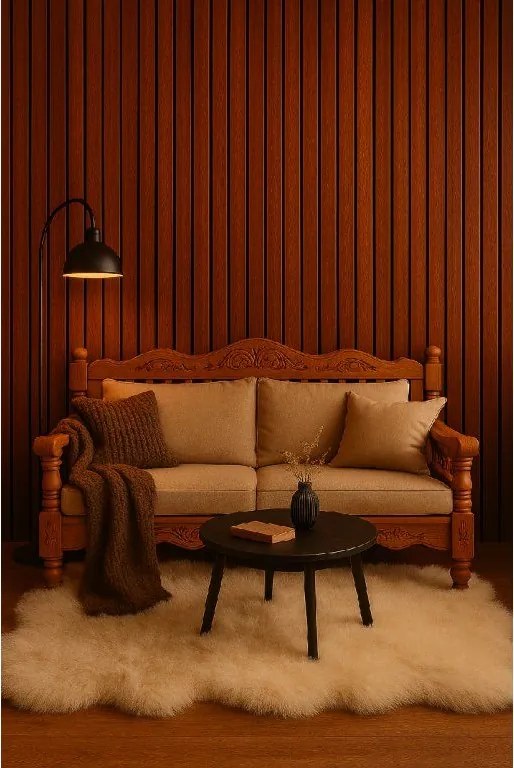 3D Dřevěné lamely na zeď na filci 255x46cm - Ořech TOSKÁNSKÝ