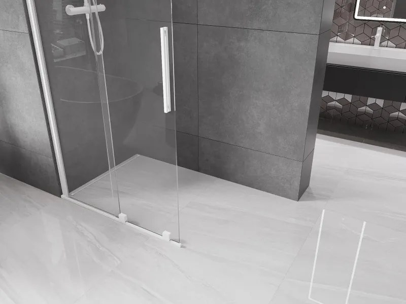 Mexen Velar, posuvné dveře do otvoru typ Walk-In 110 cm, 8mm čiré sklo, bílá, 871-110-000-03-20