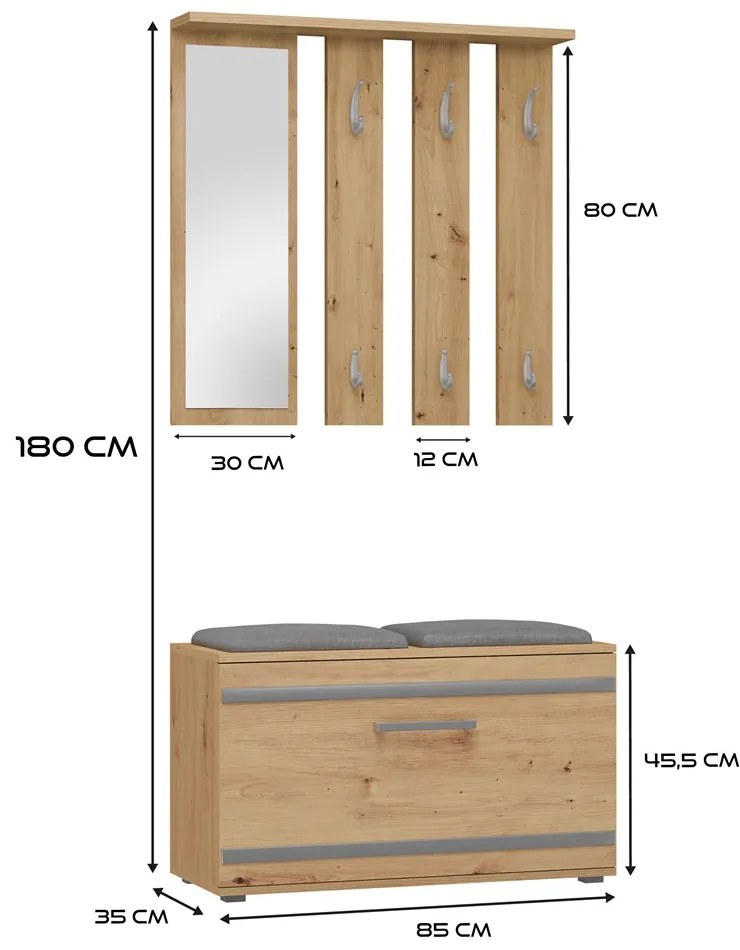 FALCO Předsíňová sestava Granát Odstín: Dub artisan