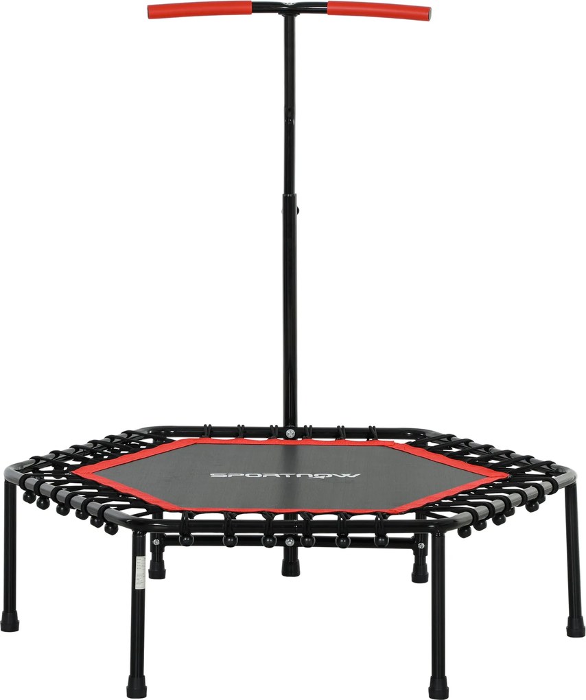 SPORTNOW Fitness Trampolína 114x114x132 cm, Elastická Postel, Fitness s Nastavitelným 3úrovňovým Řídítkem, Ocelový Rám pro Cvičení nohou a Těla Doma,…