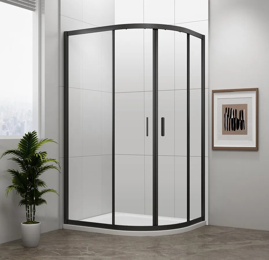 Polysan Polysan, EASY BLACK čtvrtkruhová sprchová zástěna 900x800mm, L/R, číré sklo, EL2815B