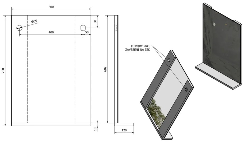 Aqualine BETA zrcadlo s policí 50x70x12cm 57396