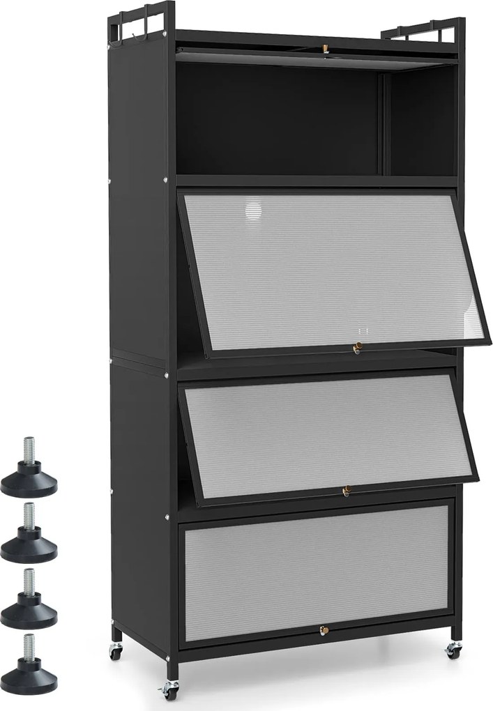 Costway 5Patrová kuchyňská skříňka Volně stojící kovová úložná s 4 pantovými