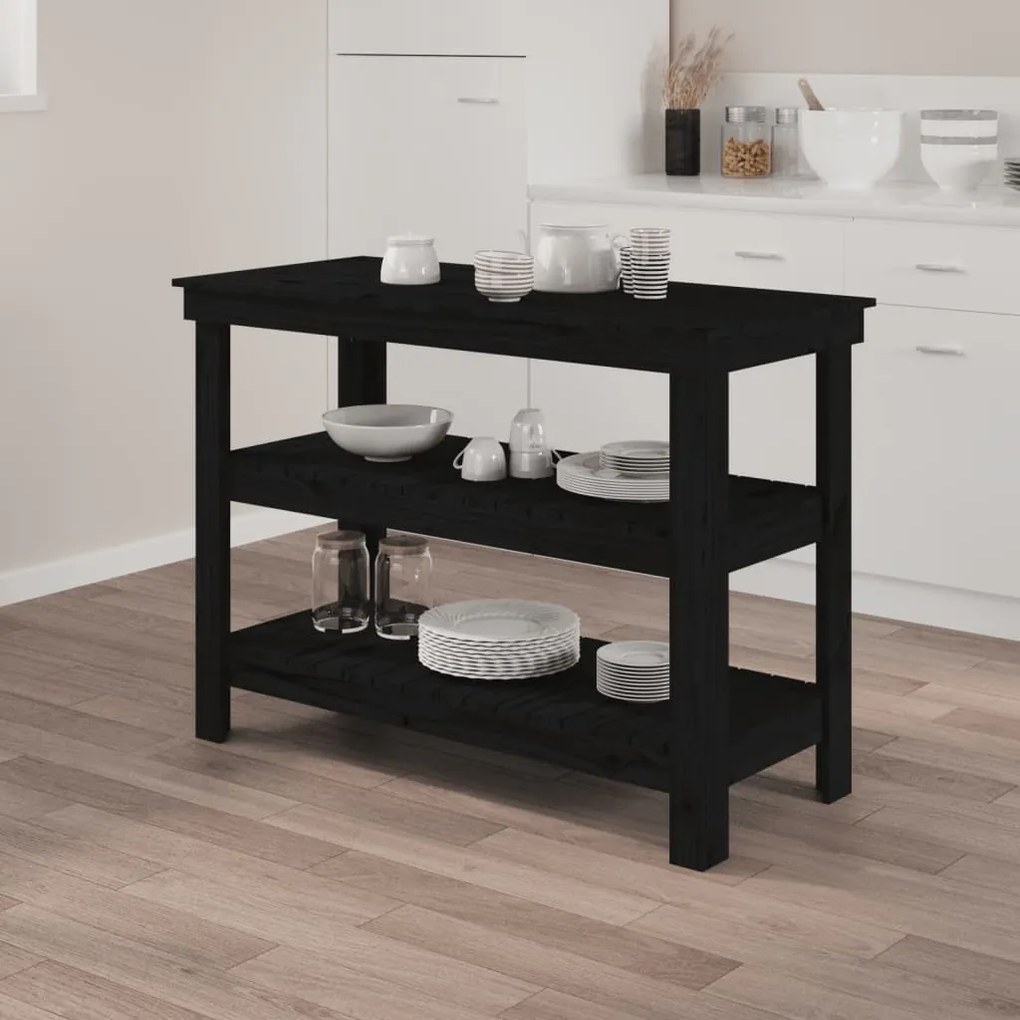 Dílenský stůl černý 110,5x50x80 cm masivní borové dřevo,  823648