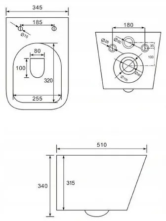 Závěsný set GEBERIT Duofix Basic+ WC TEO Rimless 51 x 35 cm + pomalu padající deska Slim, černá, 3385XX85+39060185