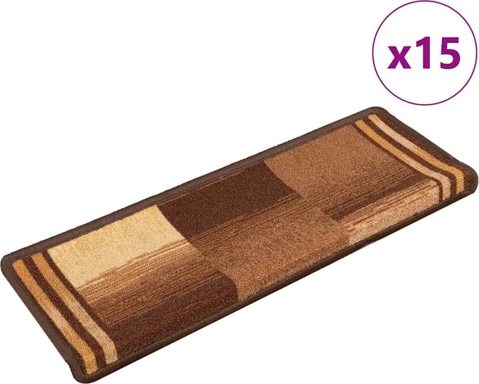 Samolepící nášlapy na schody 15 ks 65x21x4 cm hnědé 326209