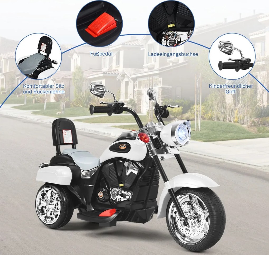 Costway Motocyklový motocykl napájený baterií ve stylu chopper bílá +, černobílý