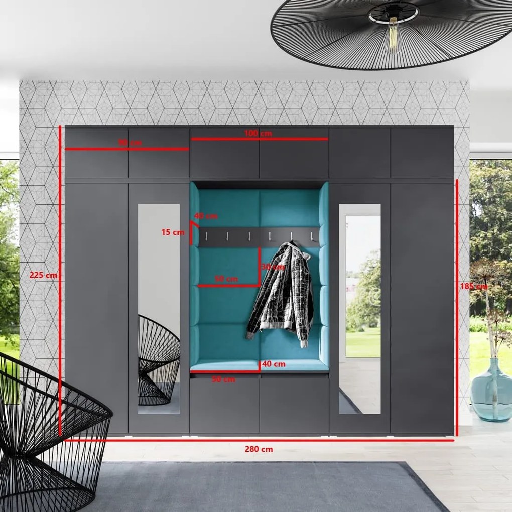 Předsíňová stěna Emi 17 - grafit Barva panelů: Červená - Trinity 09