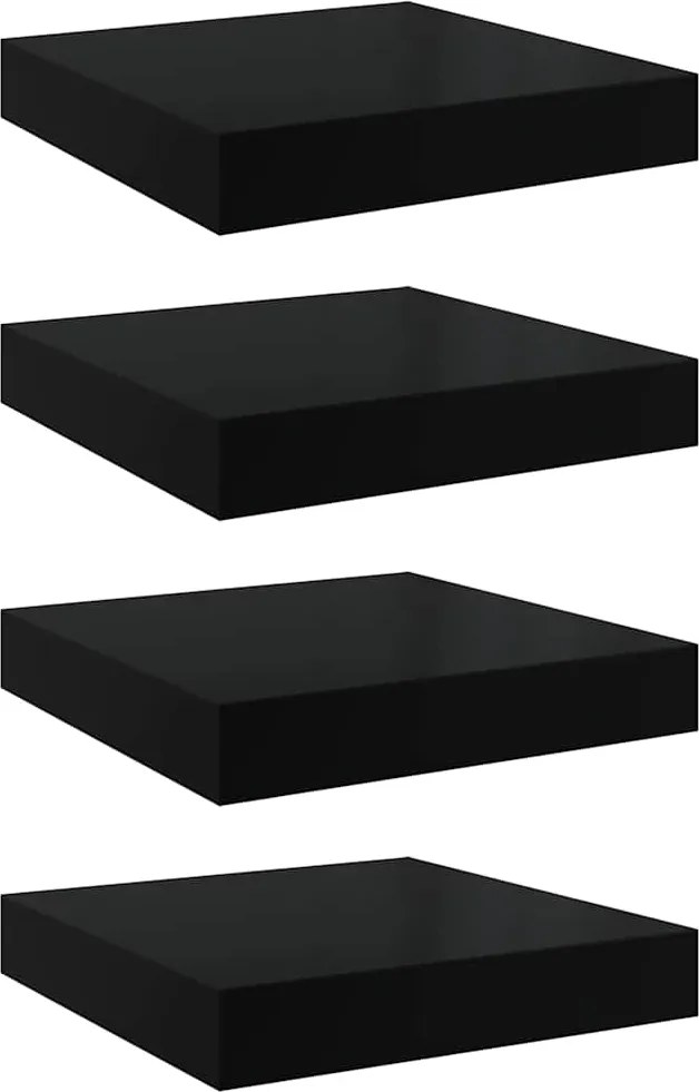 Plovoucí nástěnné police 4 ks lesklé černé 23x23,5x3,8 cm MDF 323762