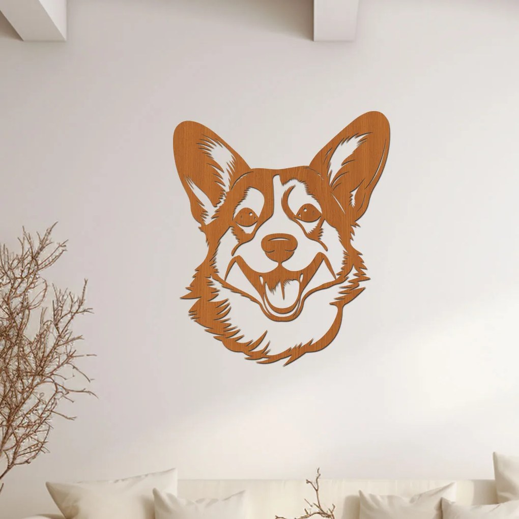 dřevo života Dřevěná dekorace na stěnu psa Corgi hlava Zvolte rozměr (cm): 50x60, Zvolte barvu dekoru: Černá