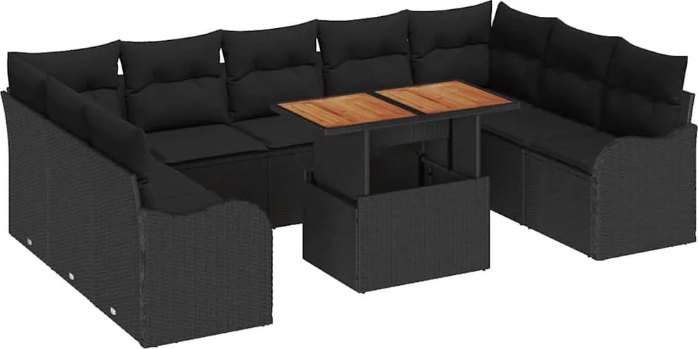 Sada zahradních pohovek 10 ks 9-Počet míst Černá 3349505
