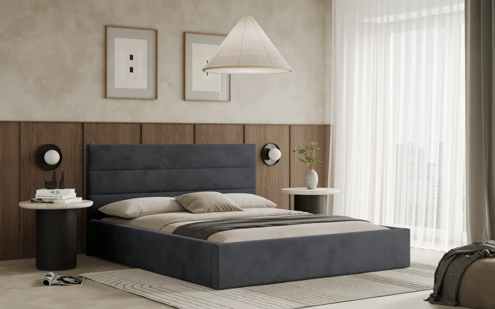 Postel LIVO 160x200 tmavěšedá s úložným prostorem