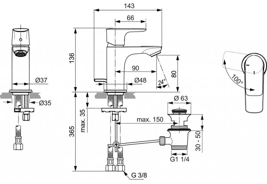 Ideal Standard Connect Air - Umyvadlová baterie Slim Piccolo s BlueStart s odtokovou garniturou, kartáčovaná zlatá A7017A2