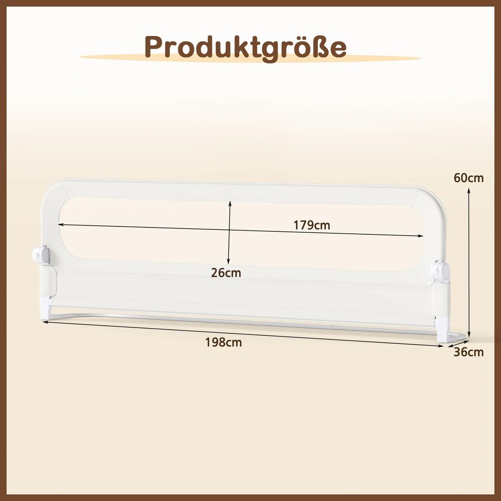 Costway Sada 3 zábran k dětské posteli 198/178 cm, bílá