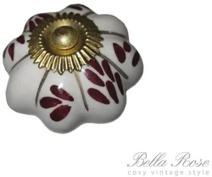 La finesse Porcelánová úchytka Flower/gold stripe, hnědá barva, porcelán 40 mm