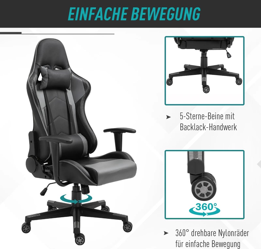 Ergonomická kancelářská židle Vinsetto herní otočná židle z umělé kůže a pěny černá 67,5x74x126-136 cm pro pohodlnou práci a hraní | Aosom.de