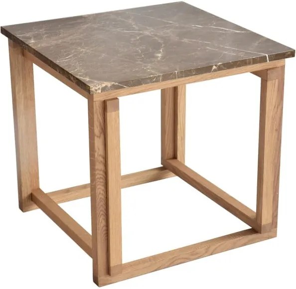 Hnědý mramorový odkládací stolek s podnožím z dubového dřeva RGE Accent, šířka 50 cm