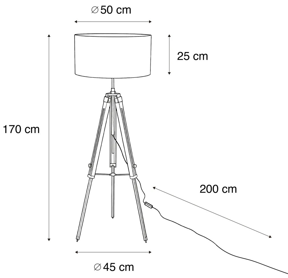 Stojací lampa Cortin s mosazným trojnohým podstavcem a hnědým sametovým stínítkem 50 cm