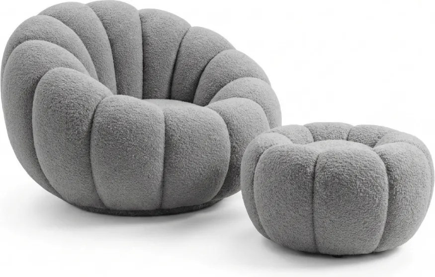 Designové křeslo BLOOM s taburetem, šedá