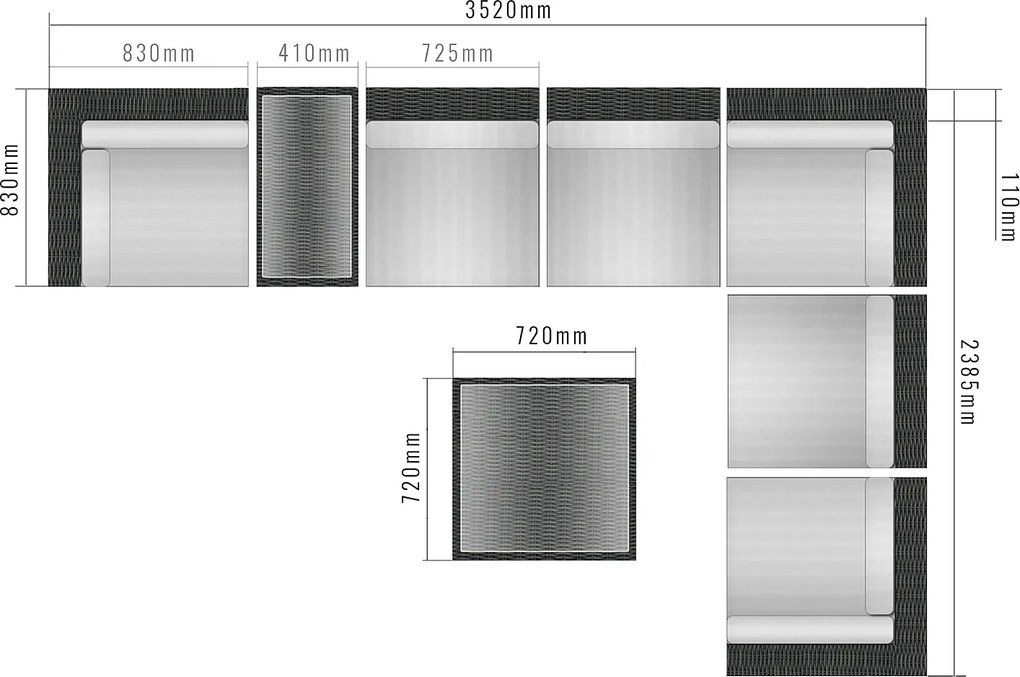 DEOKORK Ratanová variabilní sestava SEVILLA pro 6 osob (antracit)