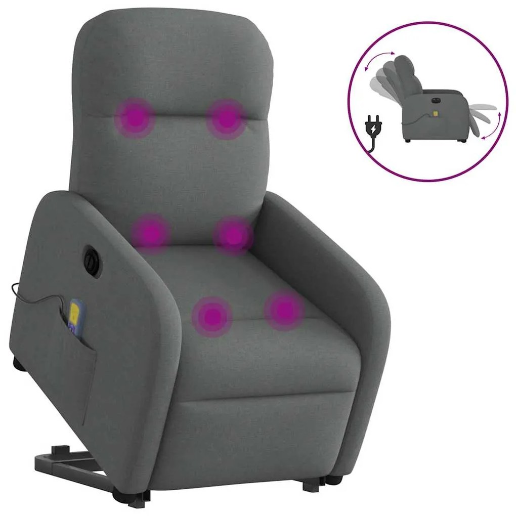 Elektrické zvedací masážní polohovací křeslo tmavě šedé textil 3303003