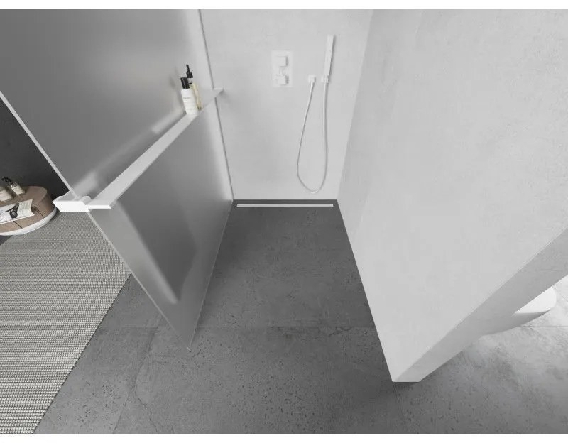 Mexen Kioto+ L, sprchová zástěna Walk-In s poličkou a věšákem 100 x 200 cm, 8mm sklo námraza, bílý profil, 800-100-123-20-30