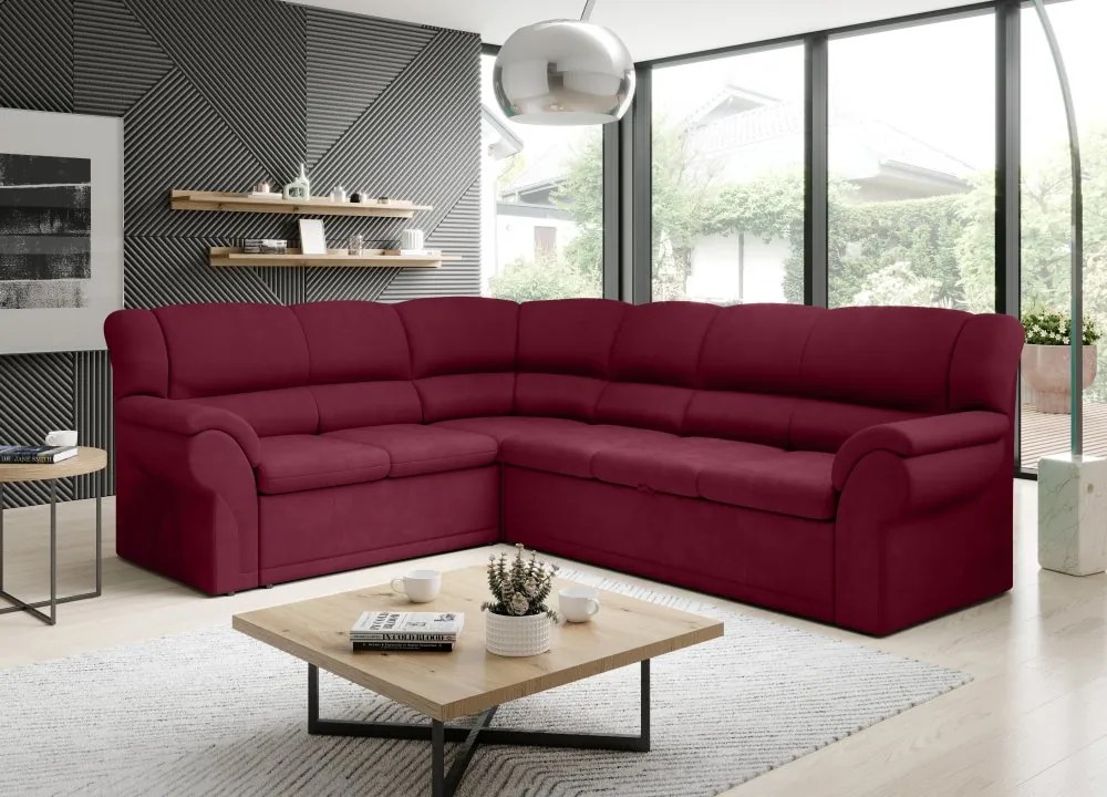 Rozkládací rohová sedačka ALEXIA DELUXE 270x220 levý roh červená