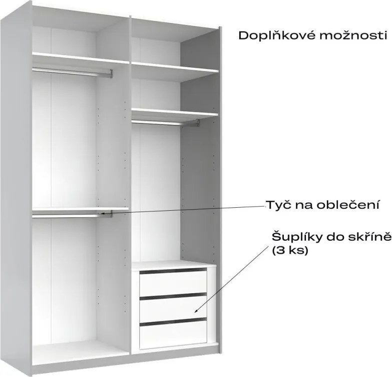 Skříň s posuvnými dveřmi 1,5x2,4 m lesklá / zrcadlo Megy
