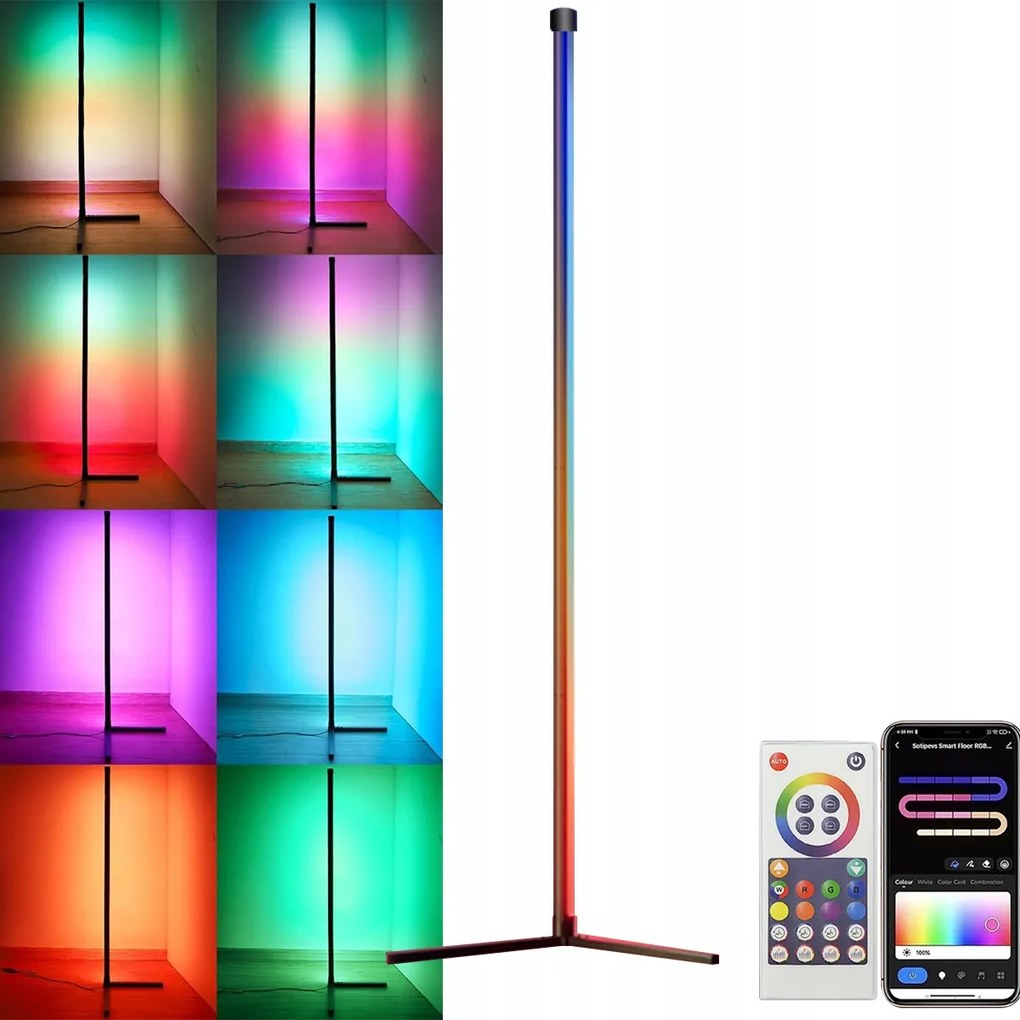 Rohová Stojací Lampa 160 CM Rgb Led Aplikace Music Sensor Dálkový Ovladač