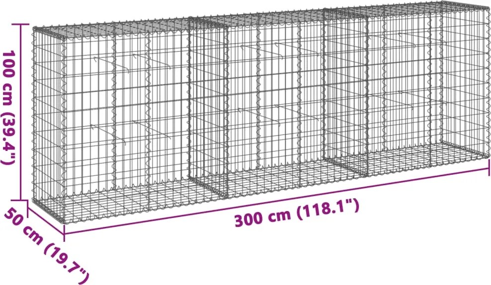 Gabionový koš s víkem 300 x 50 x 100 cm pozinkované železo 3295144
