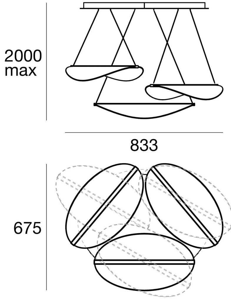 Stilnovo 8168 Diphy_P, závěsné svítidlo, 44W LED 3000K stmívatelné DALI, 83x67cm