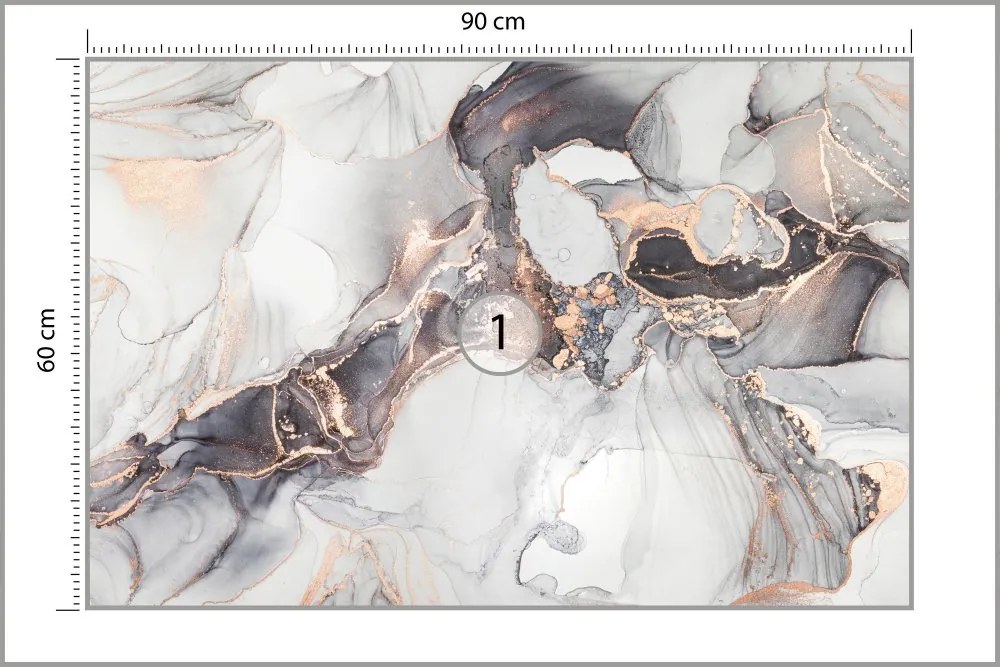 Fototapeta Luxury Abstract Fluid Art Painting In Alcohol Ink Technique, Mixture Of Black, Gray And Gold Paints. Imitation Of Marble Stone Cut, Glowing Golden Veins. Tender And Dreamy Design. Omyvatelný vlies 135x90