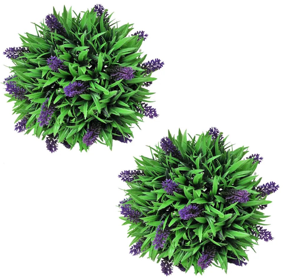 Sada 2 umělohmotných zimostrázových koulí s levandulí 28 cm