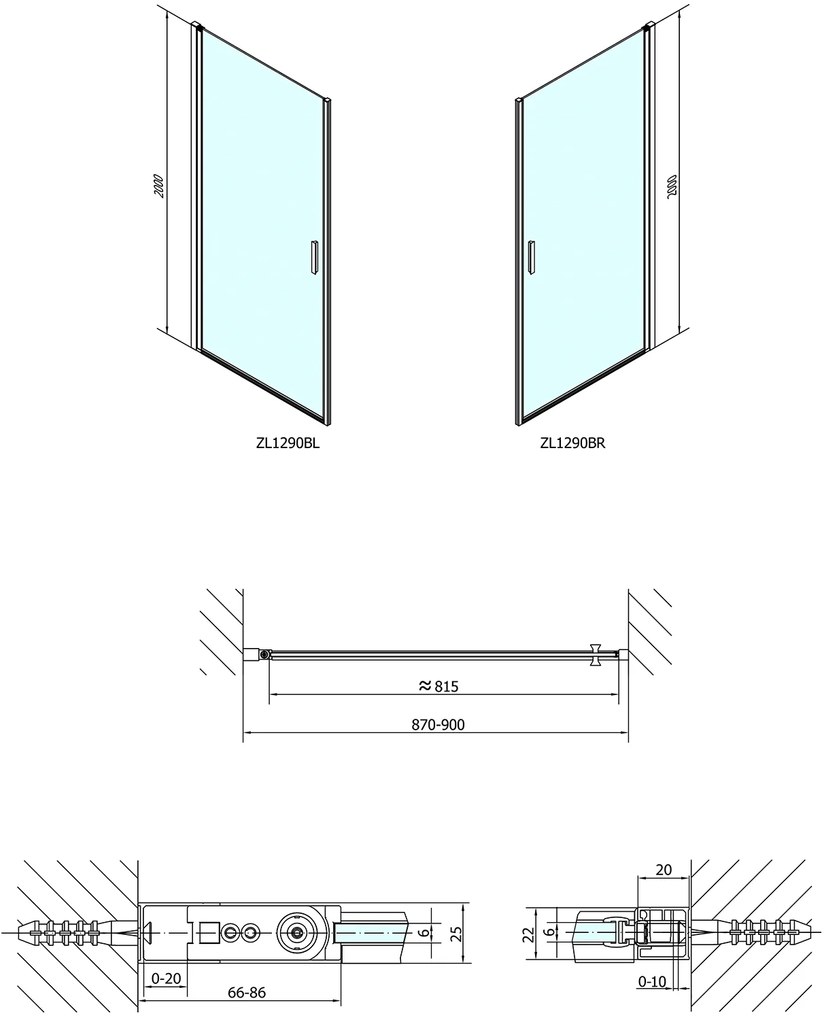 Polysan ZOOM LINE BLACK sprchové dveře 900mm, čiré sklo, ZL1290B