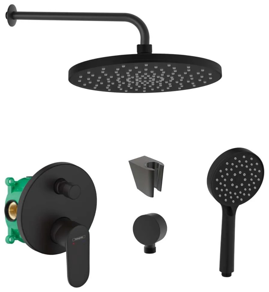 SANITINO - Sprchový set s baterií a tělesem pod omítku Hansgrohe, příslušenství kielle, matná černá SANI21HKK408