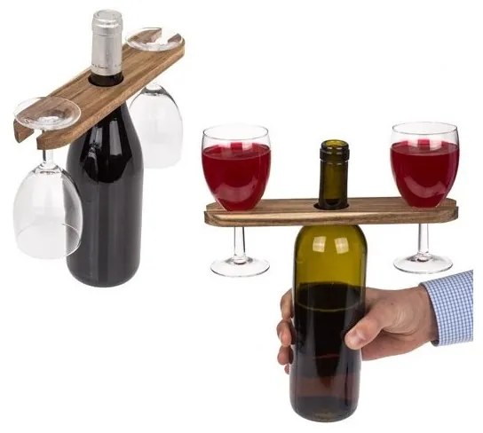 71-3299 Dřevěný stojan na víno a sklenice