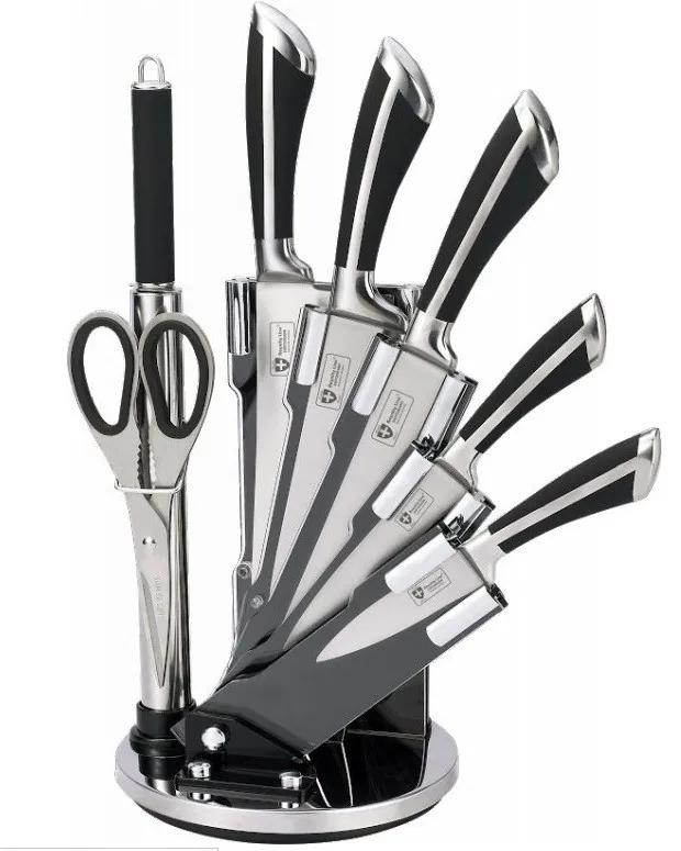 8dílná sada ocelových nožů, nůžek a ocílky Royalty Line RL-KSS700 / černá