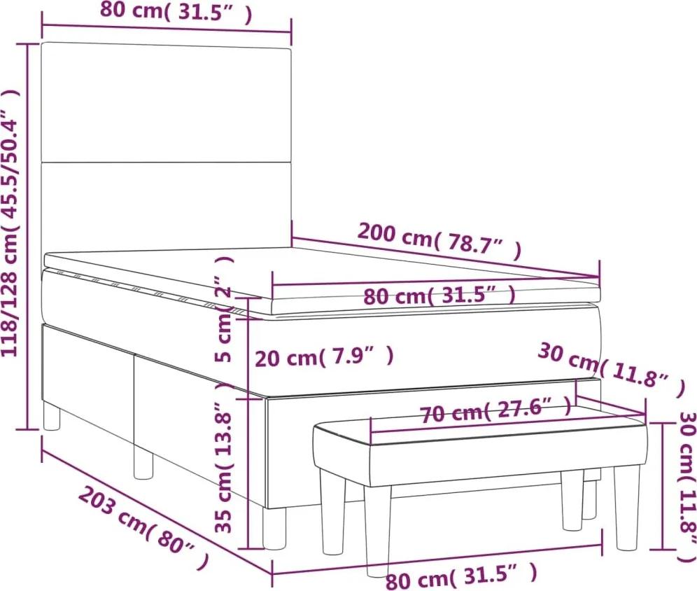 vidaXL Box spring postel s matrací 80 x 200 cm samet [3137690] Barva: Růžová