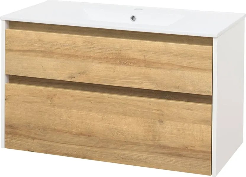 Mereo Mereo, Opto, koupelnová skříňka s keramickým umyvadlem 101 cm, bílá, dub, bílá/dub, černá, CN932