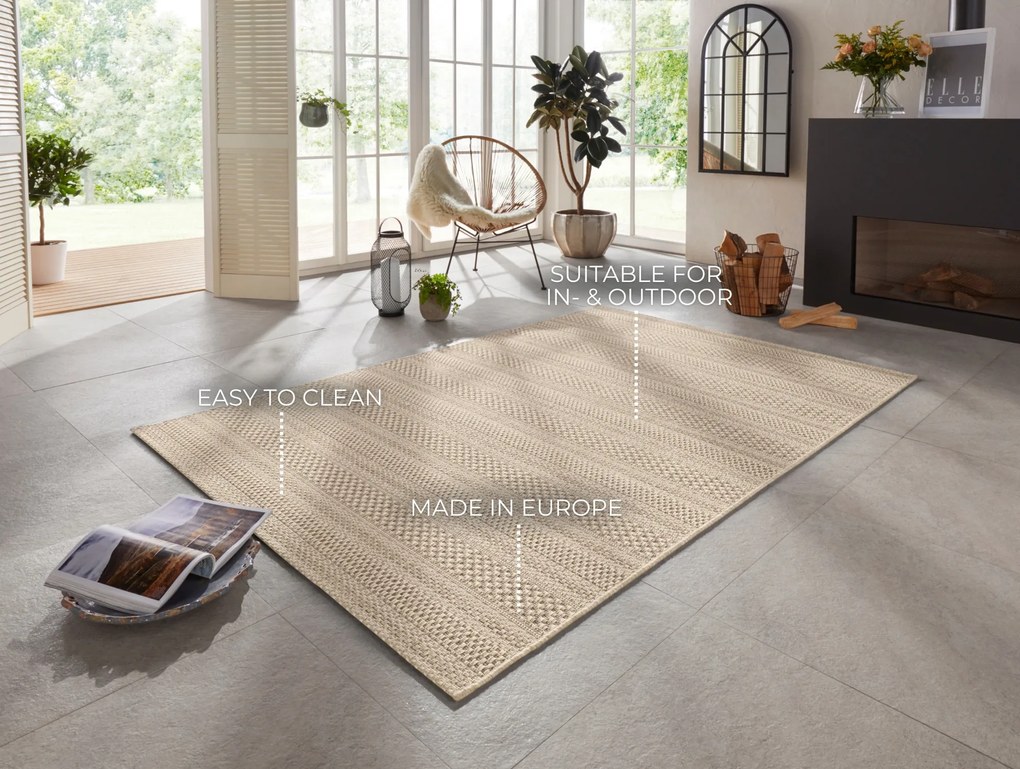 Kusový koberec Brave 103612 Natural Brown z kolekcie Elle – na von aj na doma, 120x170, béžová, chodba / predsieň, ELLE Decoration