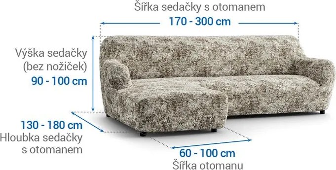 Bielastické potahy MARMO béžové sedačka s otomanem vlevo (š. 170 - 300 cm)