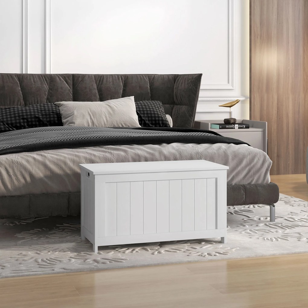 HOMCOM úložný box truhla s uchem a víkem, 81 x 40 x 46 cm, úložný box do obývacího pokoje a ložnice v bílé barvě