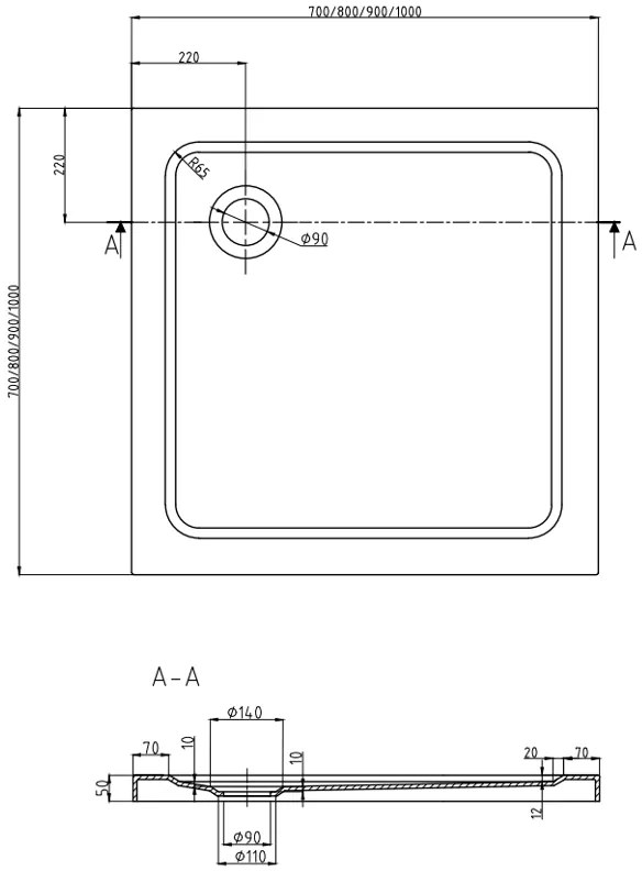 Mexen Rio čtvercový sprchový kout 70 x 70 cm, 5mm sklo, chromový profil-čiré sklo + slim sprchová vanička 5cm, 860-070-070-70-00-4010