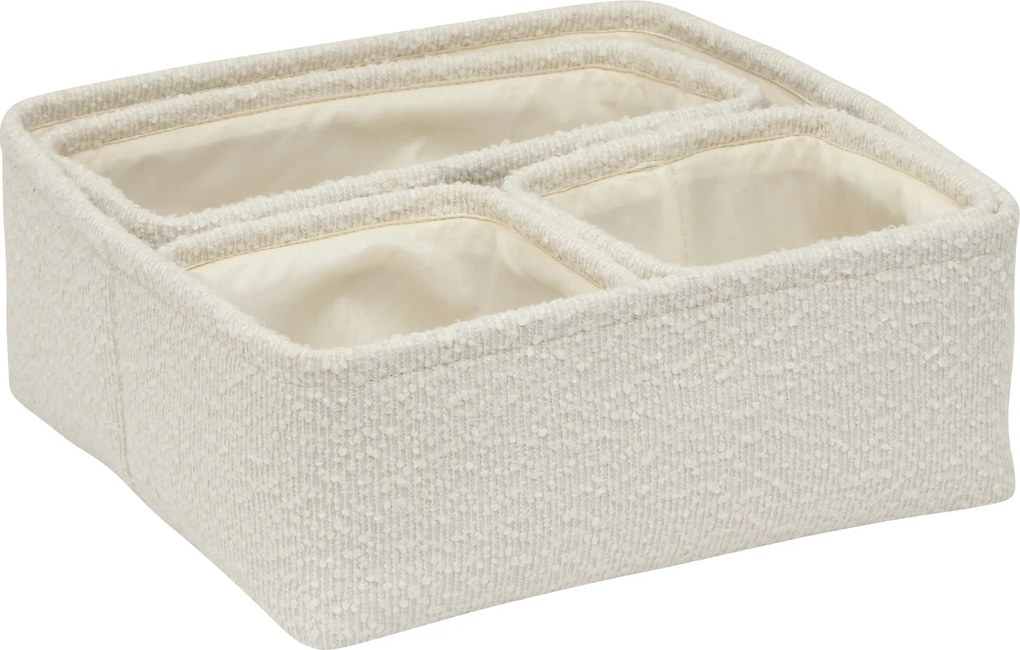 Sada 4 textilních košů BOUCLETTE, 15,5 x 15,5 x 11 cm - bílý