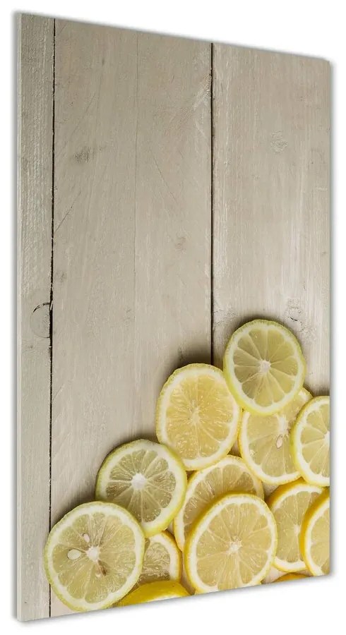 Wallmuralia Vertikální Fotoobraz na skle Citrony na dřevě 50x100