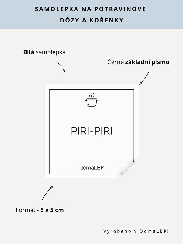 Samolepka na kořenky PIRI-PIRI bílá 5 × 5 cm základní písmo