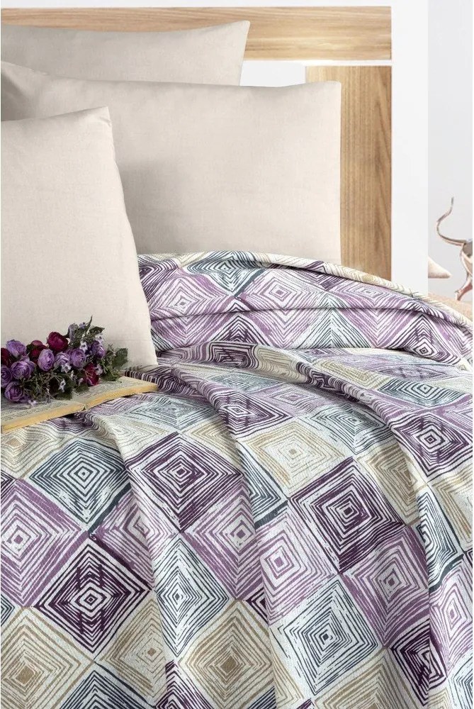 Fialovo-krémový bavlněný přehoz 200x230 cm Pique – Mila Home