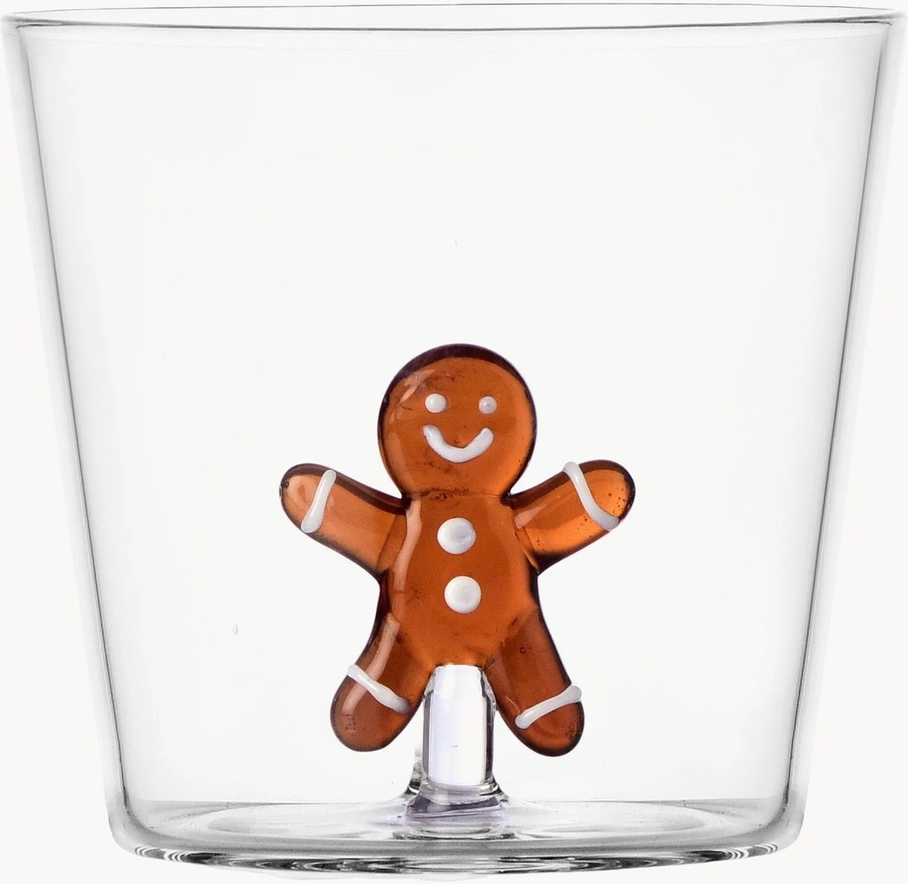 Ručně vyrobený pohárek z borosilikátového skla's figurkou Mr Gingerbread Nutcracker