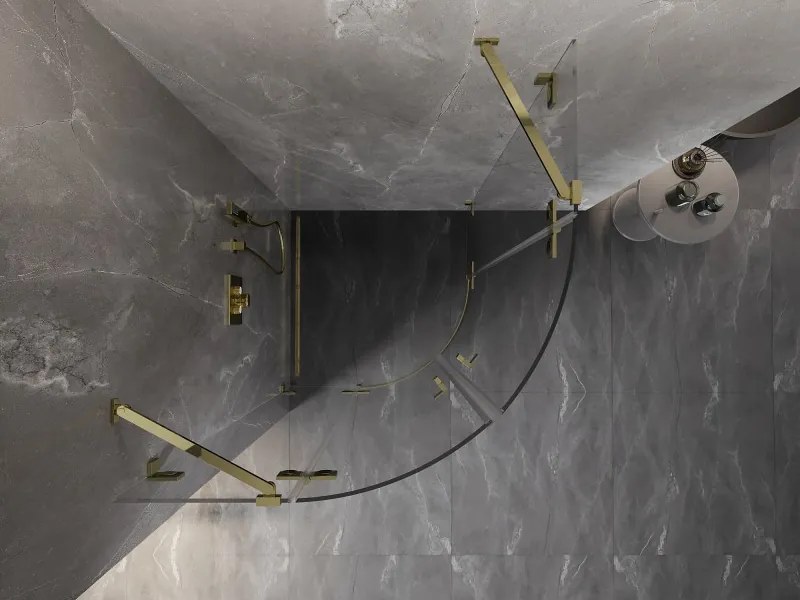 Mexen Lunar, půlkruhový výklopný sprchový kout 100 x 100 cm, 8mm čiré sklo, zlatý profil, 833-100L-100P-50-00
